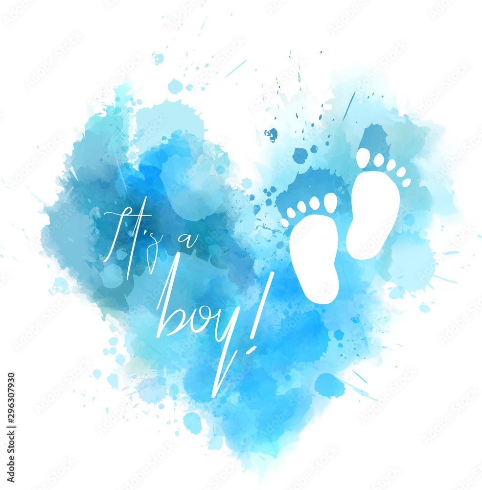 It's a boy handwritten lettering on watercolor heart Stock Vector ...