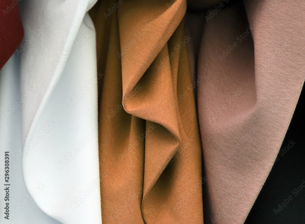 Detailed close up view on different types of textile and fabric ...
