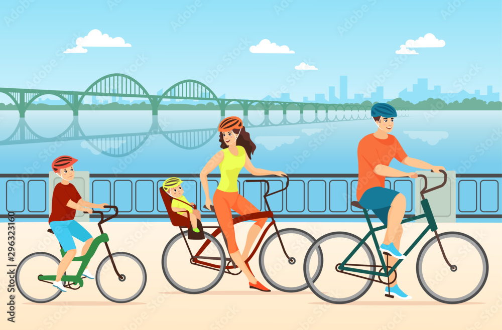 Family Biking Cartoon
