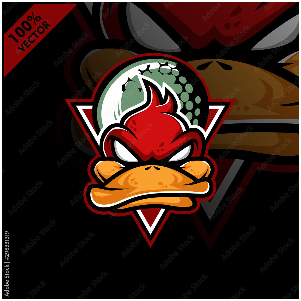 Vector sport logo, duck head illustration and golf on the shield ...