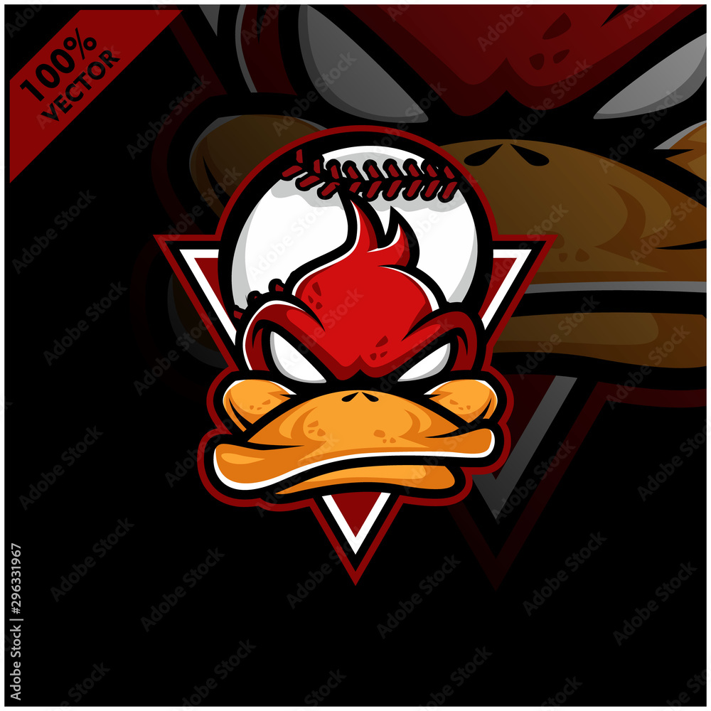 Vector sport logo, duck head illustration and baseball on the shield ...