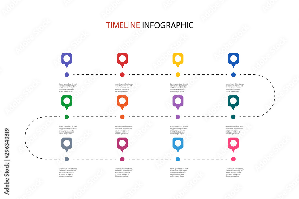 Vetor de Road map business timeline infographic with 12 step pins. Can ...