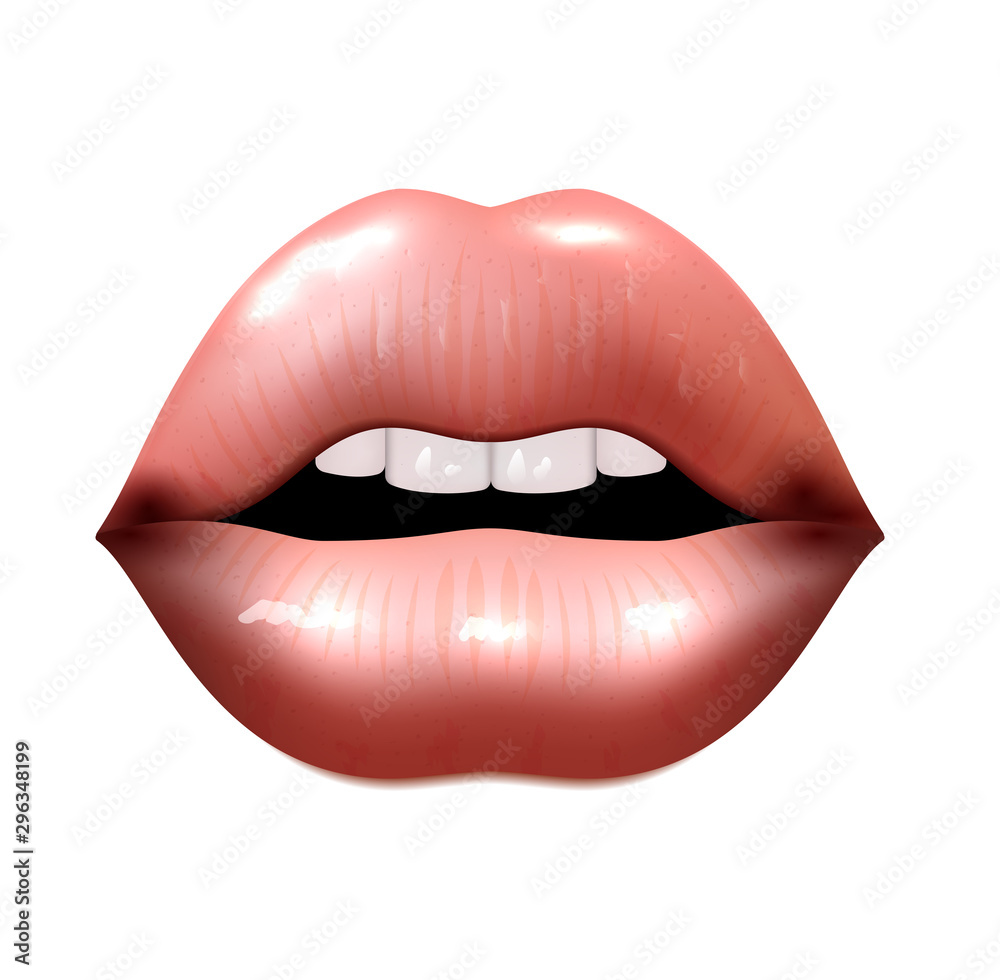 Women lips in 3d realistic fashion style, open mouth with teeth,high ...
