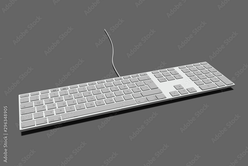 Modern Keyboard 3D Model. High Resolution Render. White metallic ...