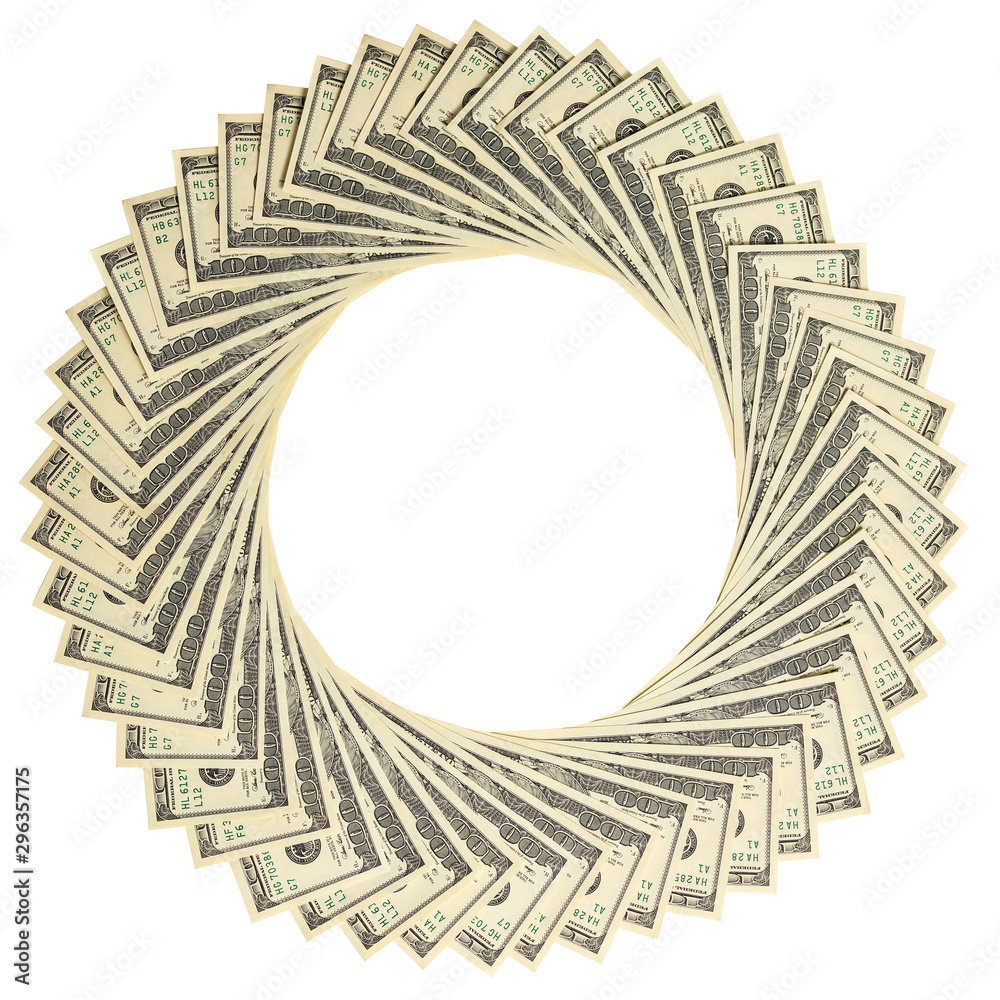 cash circle made of hundred dollar banknotes isolated on white ...