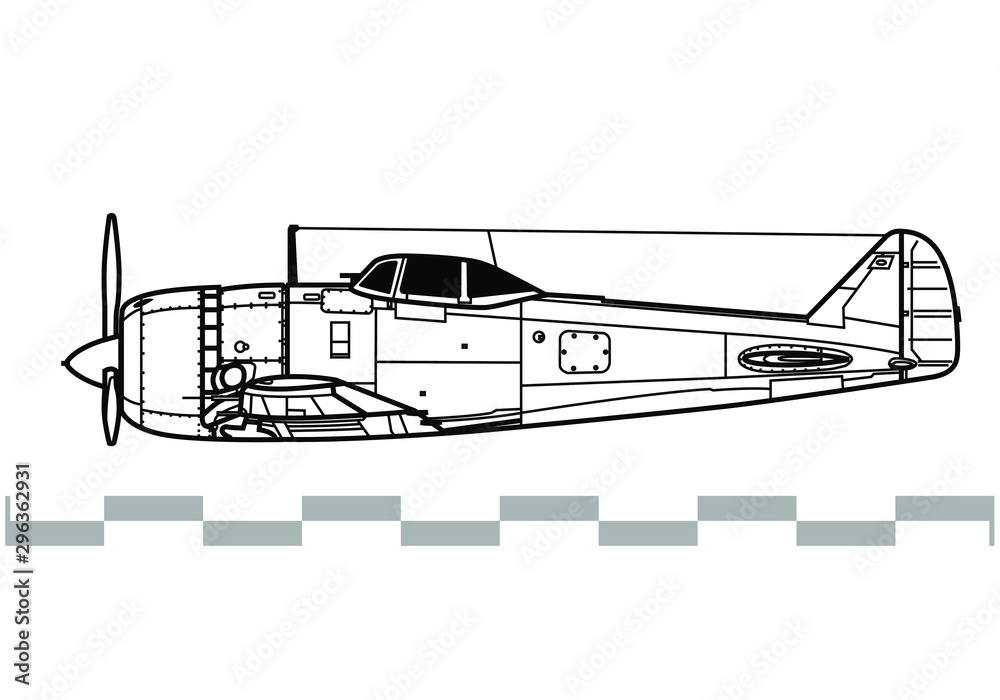 Nakajima Ki-44 Shoki, Tojo. Outline vector drawing Stock Vector | Adobe ...