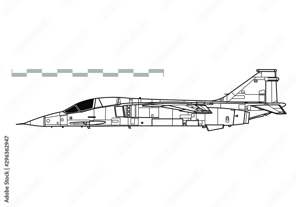 Mitsubishi F-1. Outline vector drawing Stock Vector | Adobe Stock