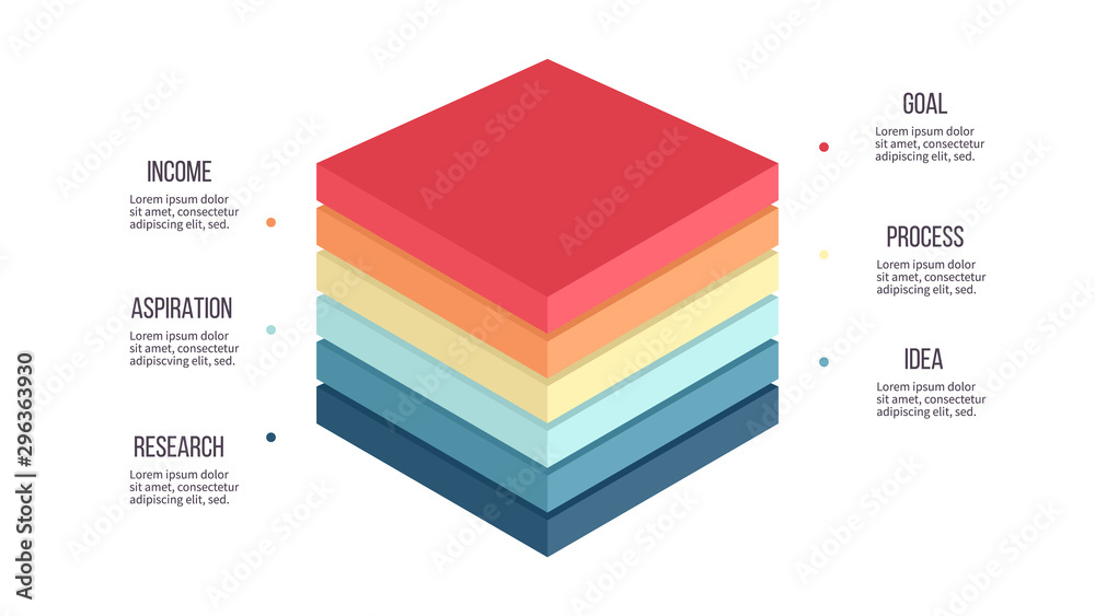 Business infographics. Chart with 6 steps, options, layers, levels ...