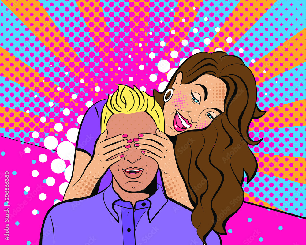 Poster for Valentine's day. Pop art woman with a man. Vector background ...