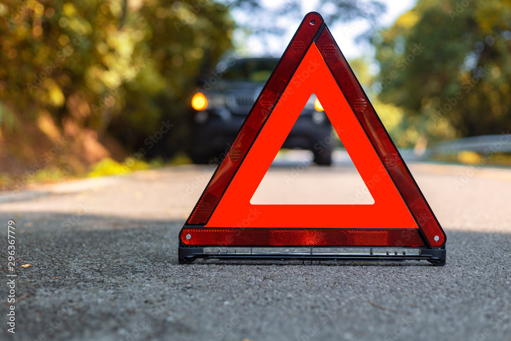Red triangle, red emergency stop sign, red emergency symbol and black ...