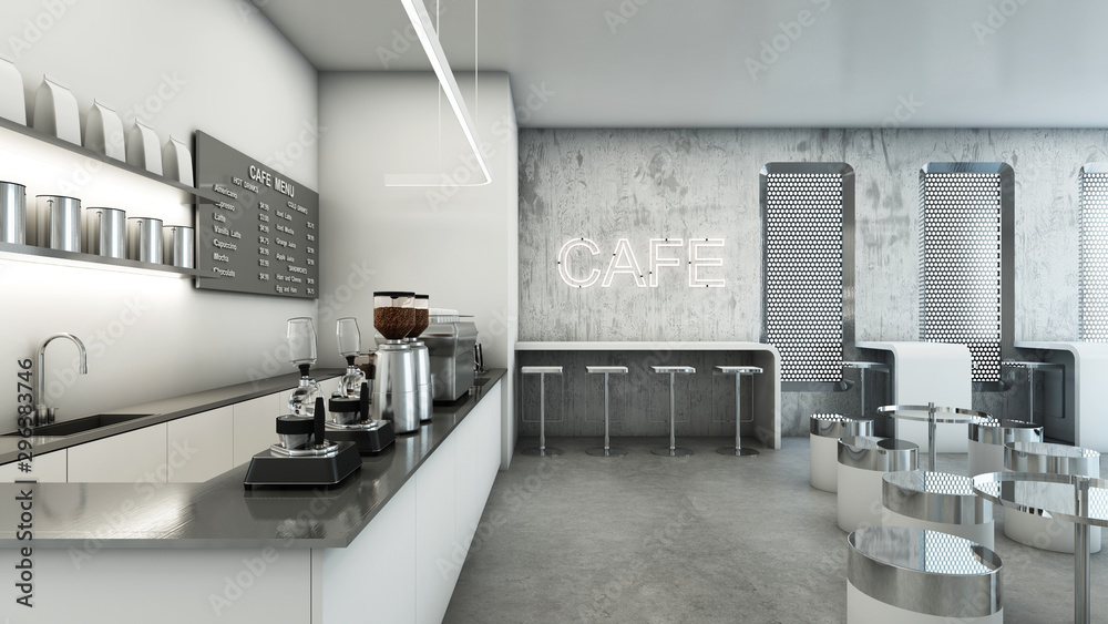 Cafe shop Modern & Loft design,Counter white gloss waiting,Neon text on ...