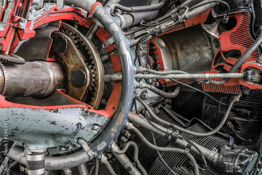 Section model of a airplane engine. Stock Photo | Adobe Stock