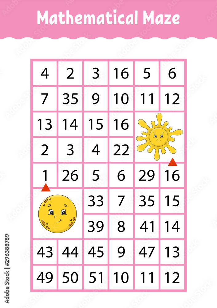 Mathematical maze. Game for kids. Number labyrinth. Education ...