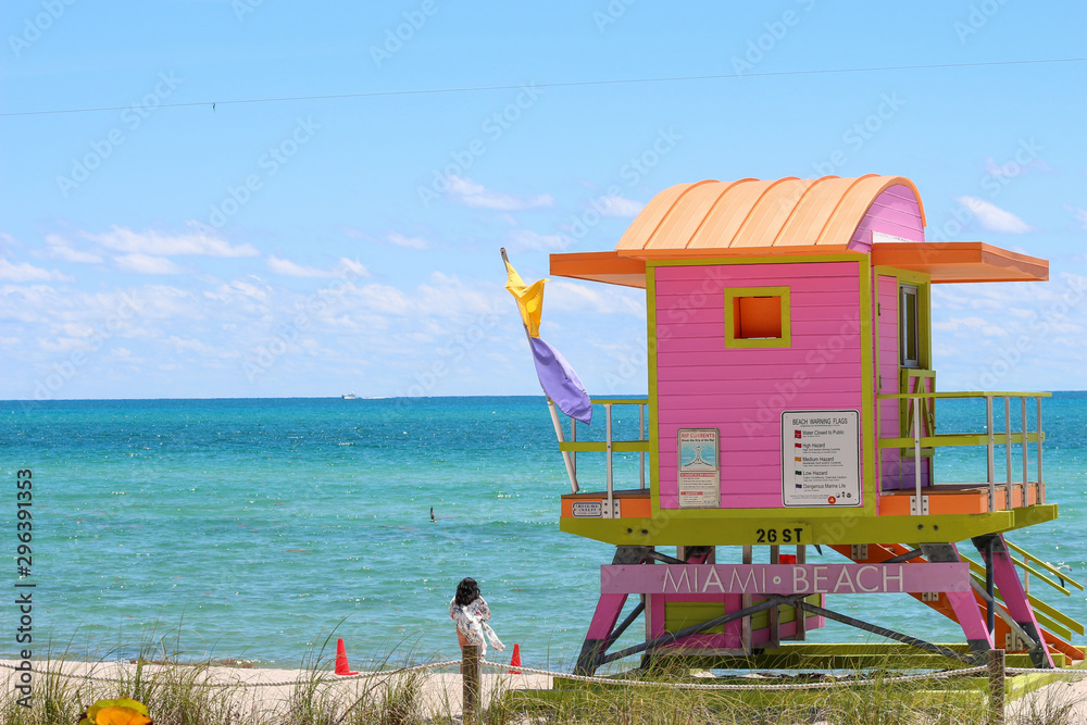 Lifeguard station tower on Miami beach Stock Photo | Adobe Stock