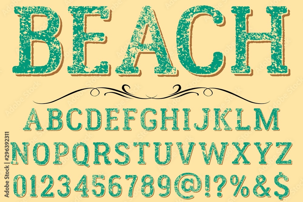 Classic vintage decorative font label design named vintage beach Stock ...