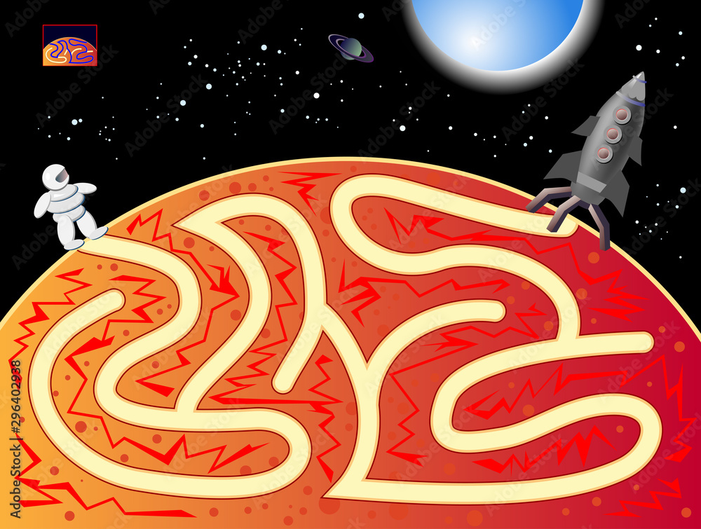 Logical puzzle game with labyrinth for children. The astronaut got lost ...