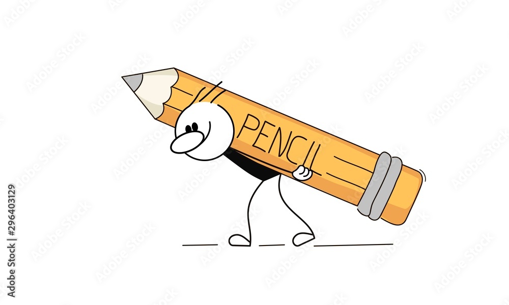 Doodle cute miniature scenes of stick man with pencil. Hand drawn ...