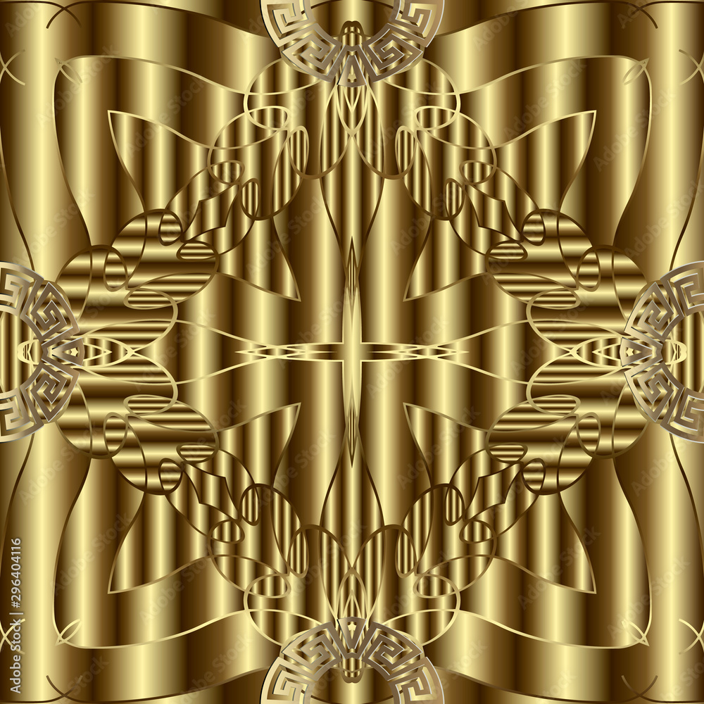 Gold textured 3d greek vector seamless pattern. Surface ornamental ...