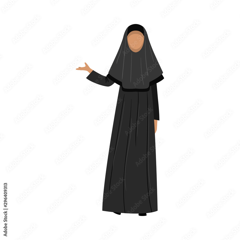 Muslim girl in a traditional ethnic black himar. Vector illustration in ...