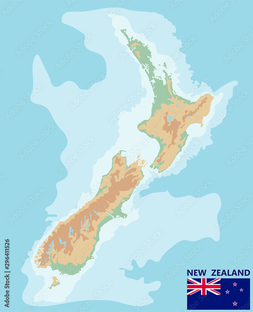 New Zealand. Vector geographic map of the New Zealand. Large detailed ...