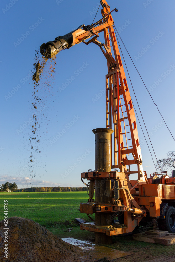 Ground water hole drilling machine installed on a truck. Groundwater ...