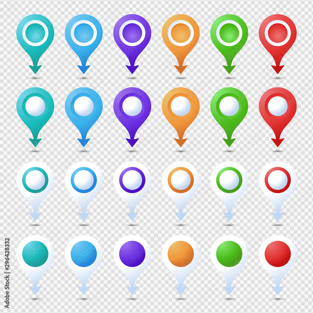 Location pins mega set. Marker 3D. Map pointer pin vector set isolated. Web location point ...