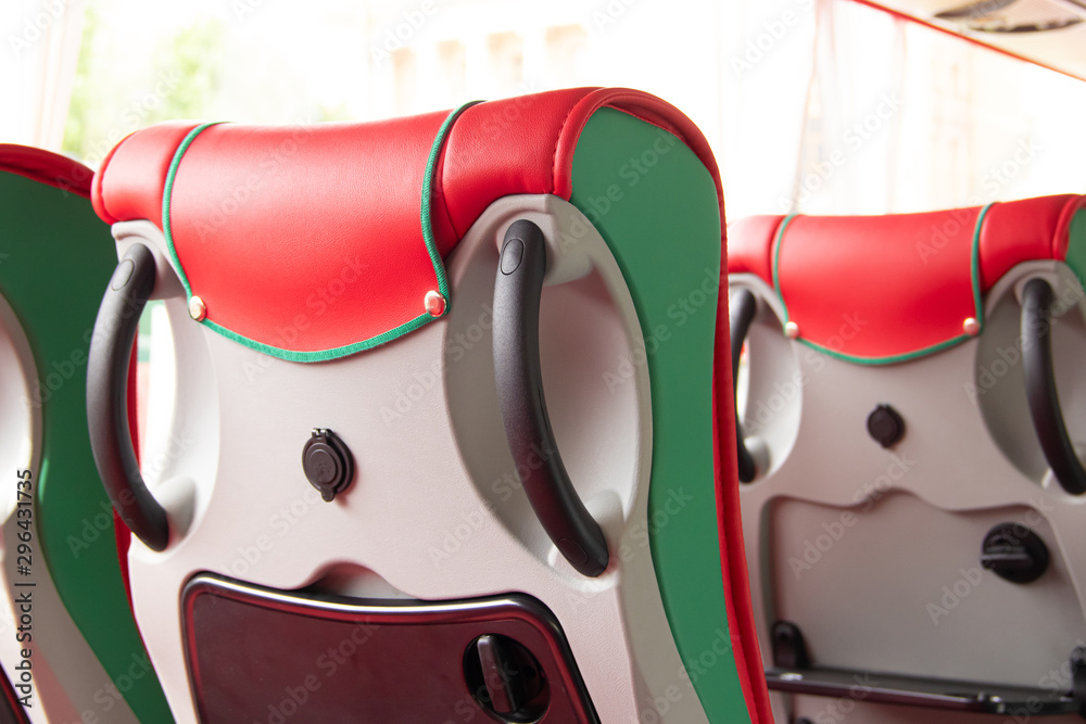 Seats on the bus. Public transport . Carriage of passengers. Stock ...
