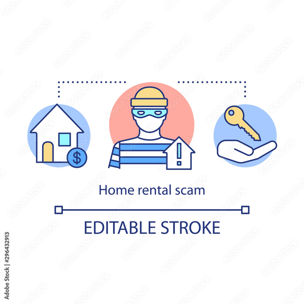 Home rental scam concept icon. Housing fraud idea thin line ...