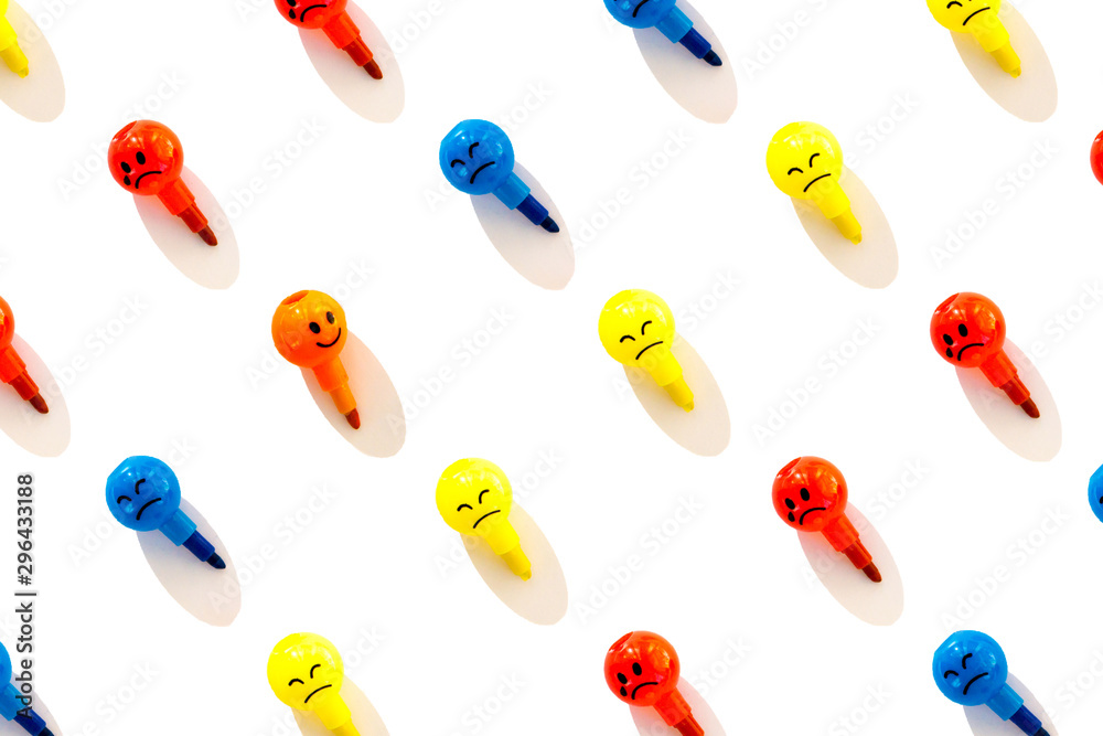 Pattern of emotions balls background. Blue, yellow and red balls are ...