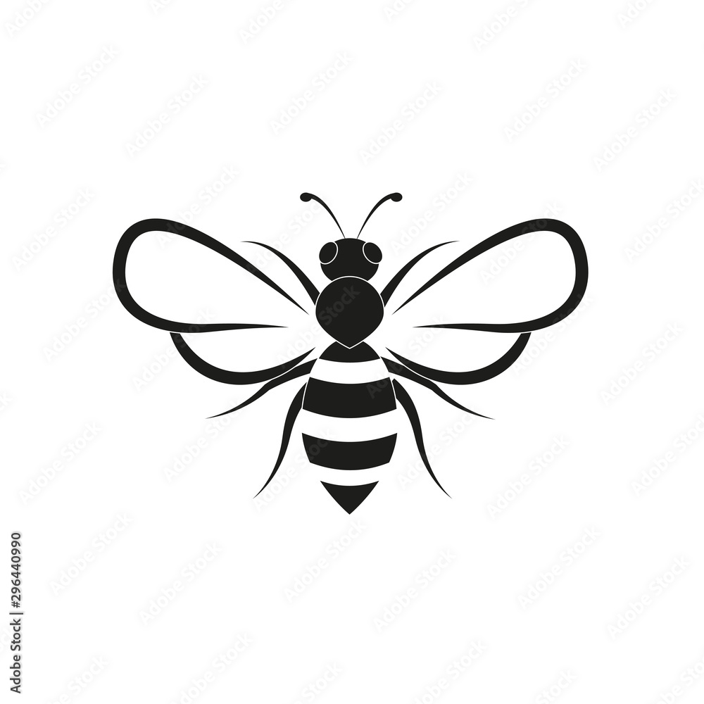 Bee icon. Black and white vector illustration isolated on a white ...