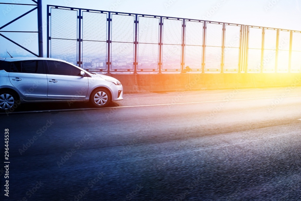 car driving on high way road see sky view and copy spec on bottom of ...