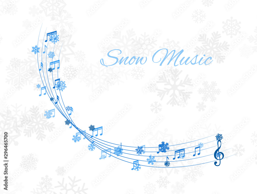 Christmas design element from flying lines, music notes and snowflakes ...
