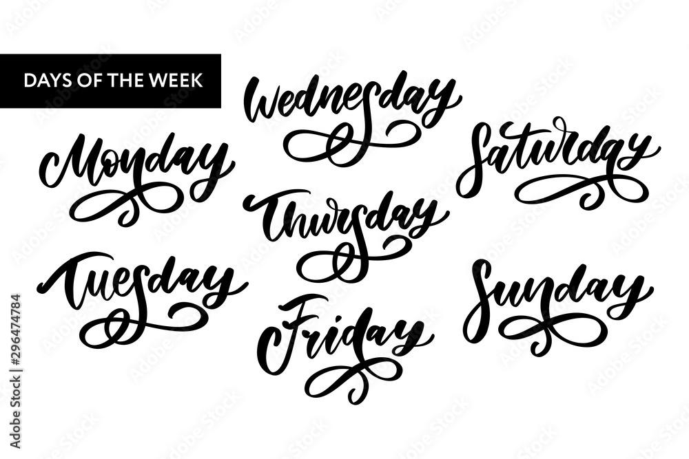Vector handwritten week days and symbols set. Ink font. Stickers for ...