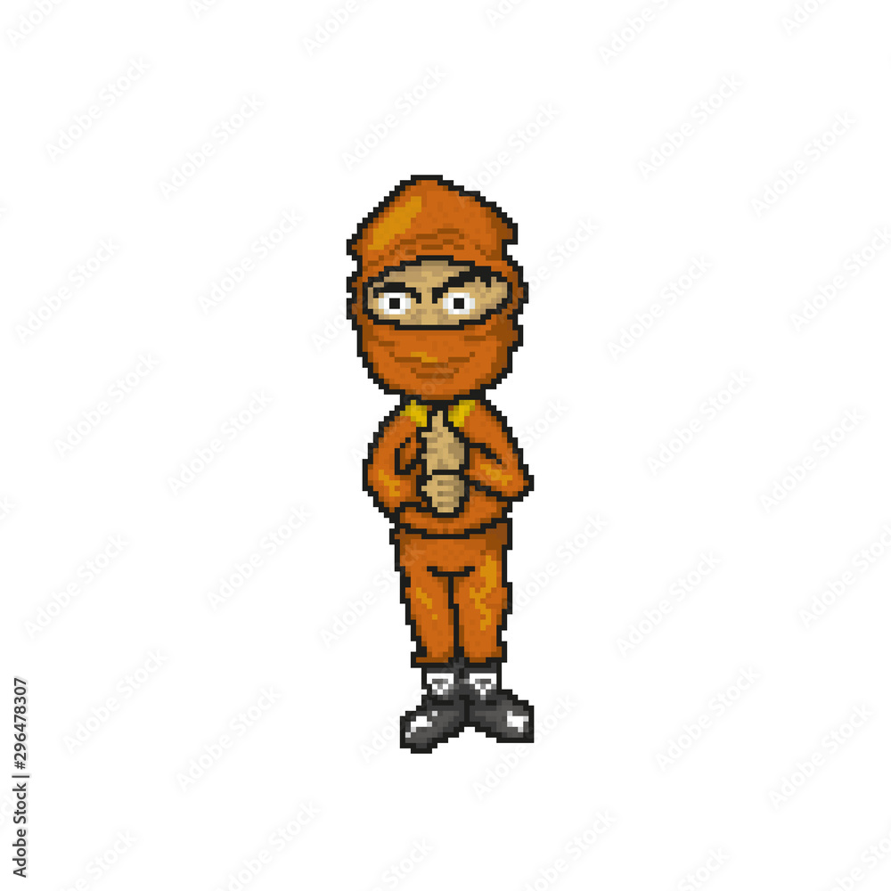 Orange Ninja Pixel Art illustration 8 Bit , Cute Cartoon Character ...