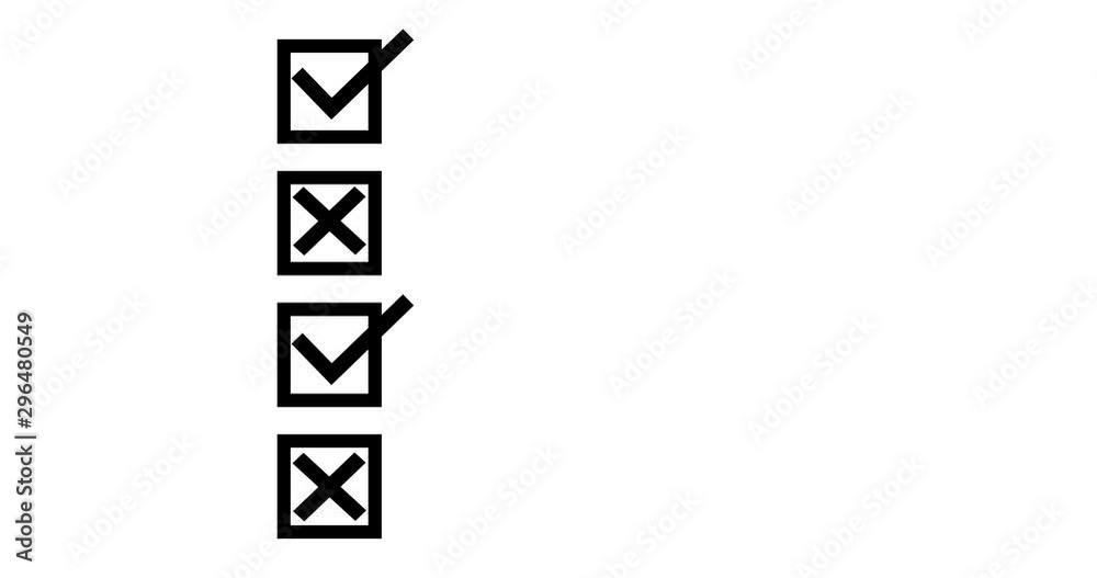 check mark sign and x cross sign in black square checklist box on white ...