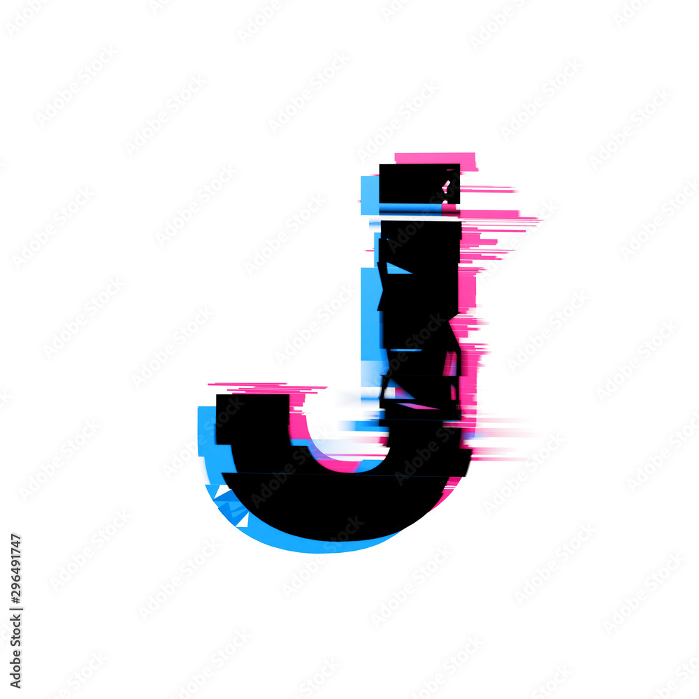 Letter J distorted neon glitch effect text font. 3D Render Stock ...