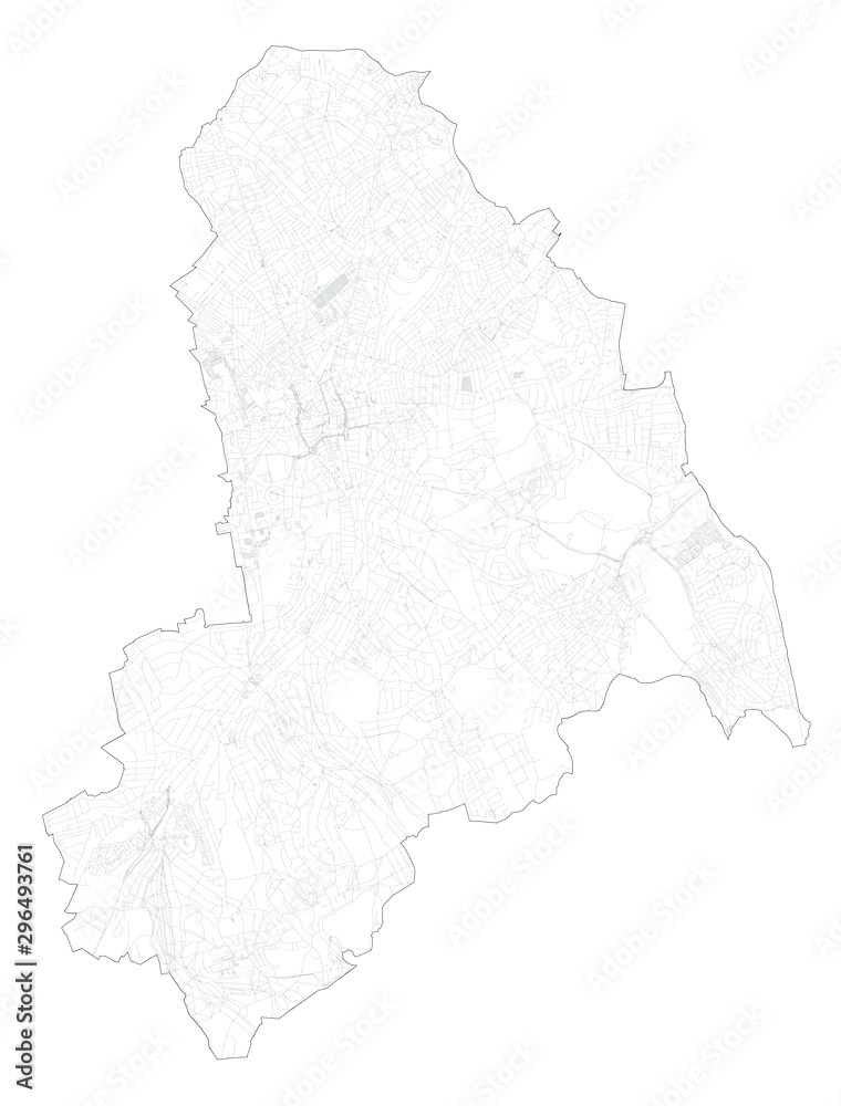 Satellite view of the London boroughs, map and streets of Croydon ...