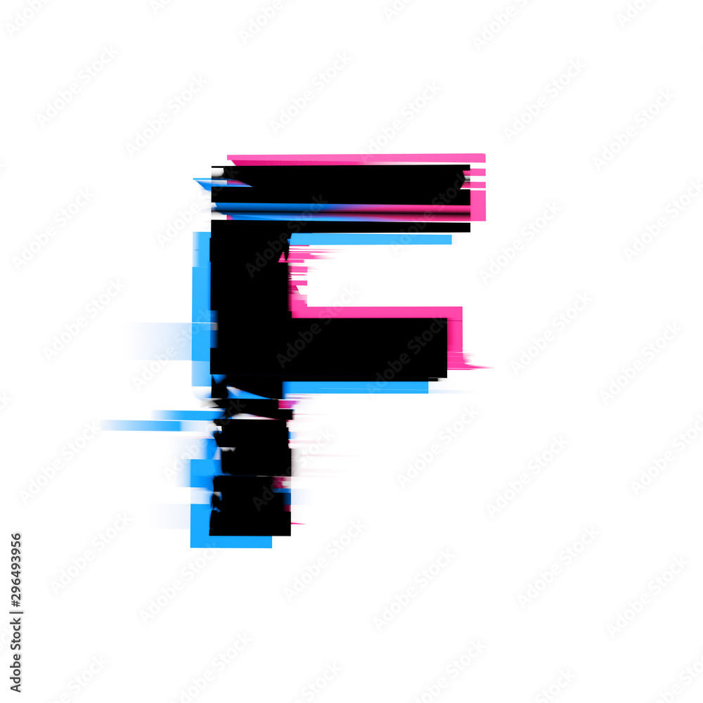 Letter F distorted neon glitch effect text font. 3D Render Stock ...