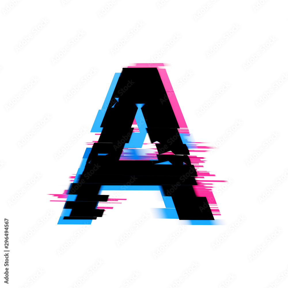 Letter A distorted neon glitch effect text font. 3D Render Stock ...