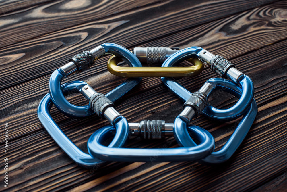 Rock climbing sports. Isolated photo of climbing equipment. Parts of ...