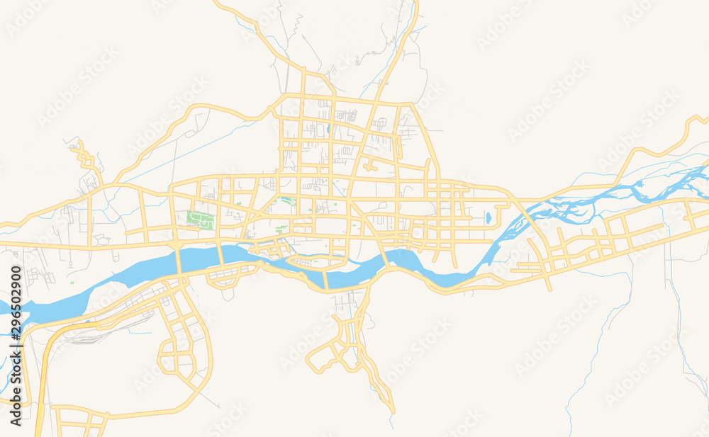Printable street map of Lhasa, China Stock Vector | Adobe Stock