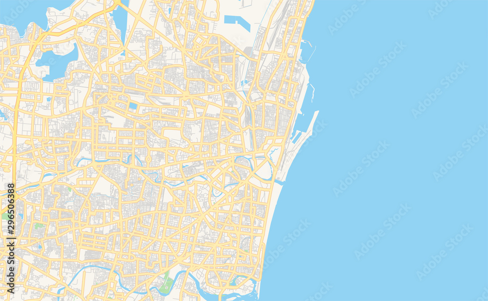Printable street map of Chennai, India Stock Vector | Adobe Stock