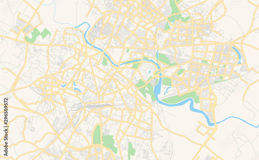 Printable street map of Lucknow, India Stock Vector | Adobe Stock