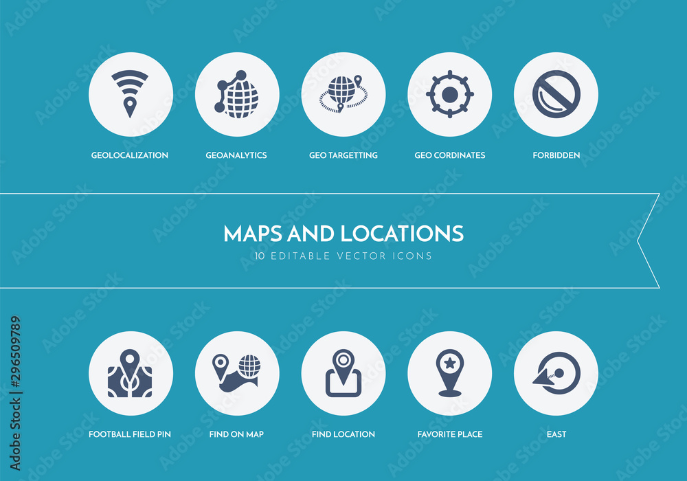 10 maps and locations concept blue icons Stock Vector | Adobe Stock