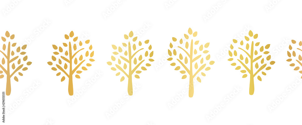 Gold foil tree silhouette seamless vector border. Repeating pattern for ...