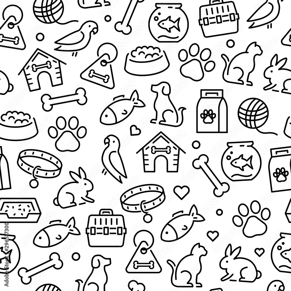 Pets Animals Icons - Seamless Pattern Stock Vector | Adobe Stock