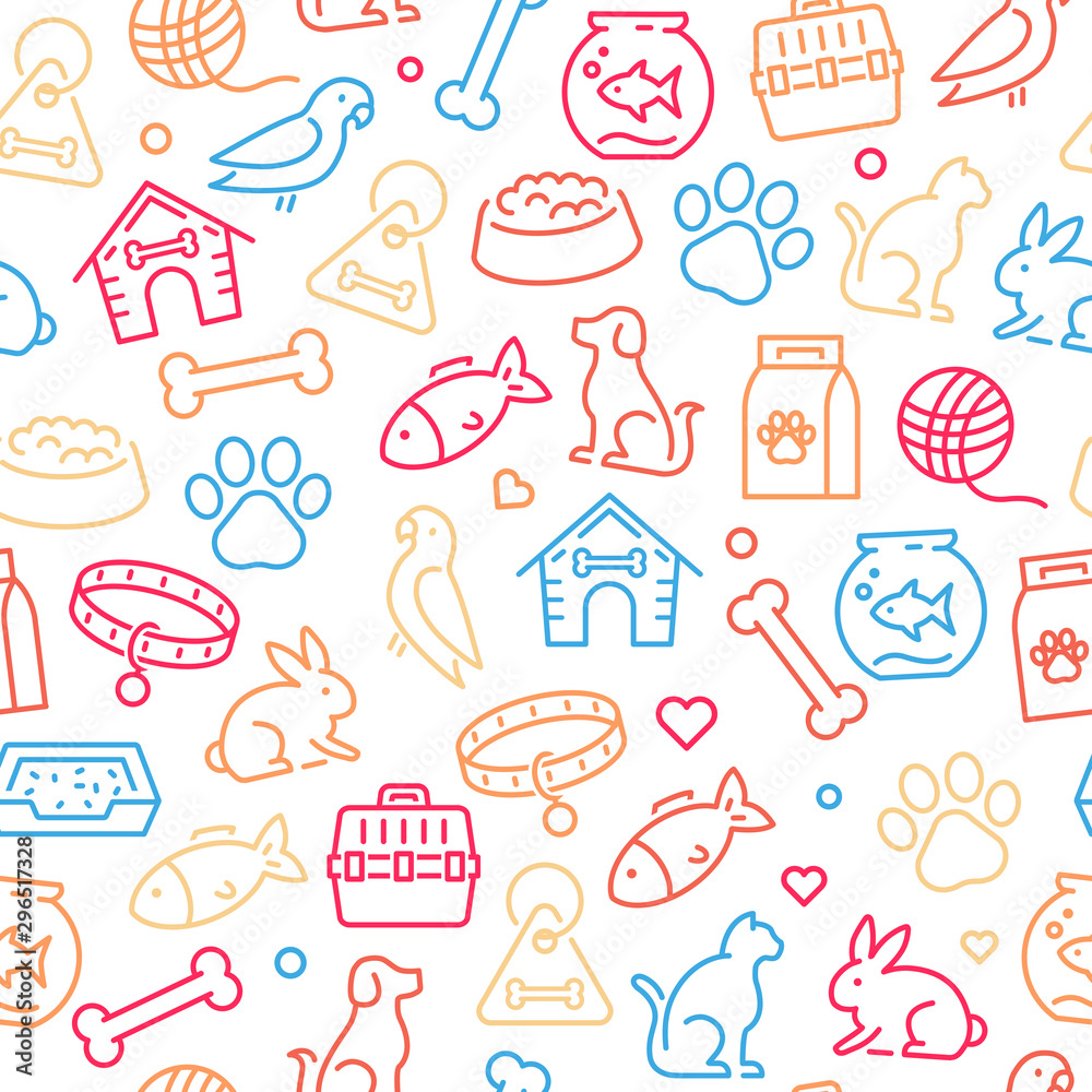 Pets Animals Icons - Seamless Pattern Stock Vector | Adobe Stock