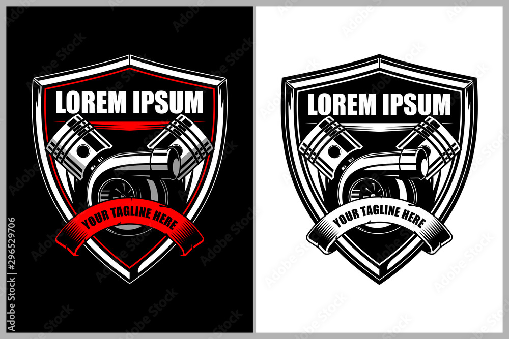 Turbo charger with piston vector badge shield or crest logo template ...