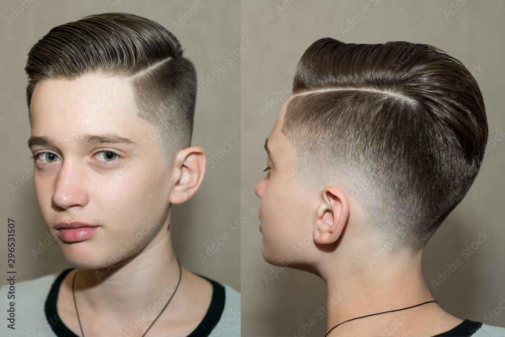 Stylish modern retro haircut side part with mid fade with parting of a ...