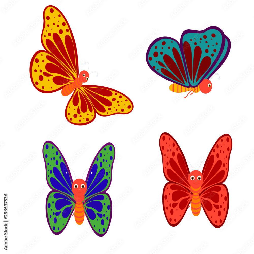 Four Butterflies - Cartoon Vector Image Stock Vector | Adobe Stock